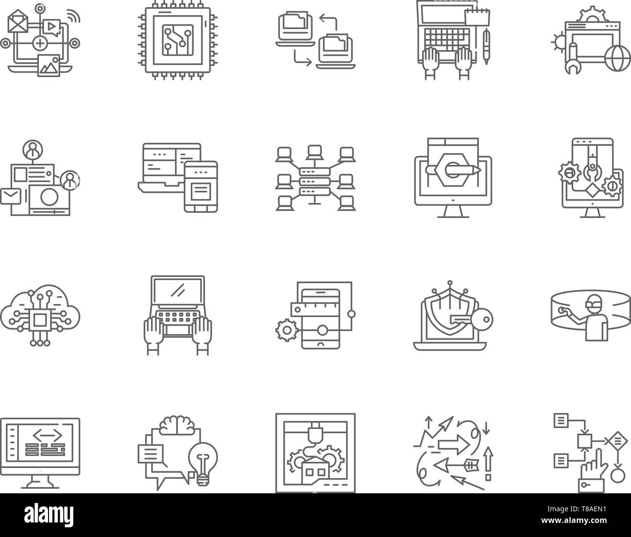 Computer training line icons, signs, vector set, outline illustration ...