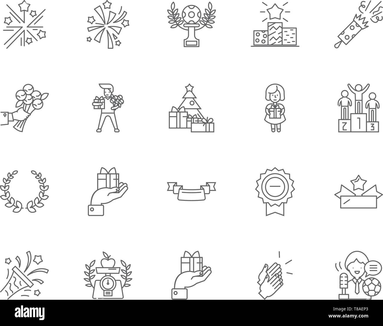 Congratulation line icons, signs, vector set, outline illustration ...