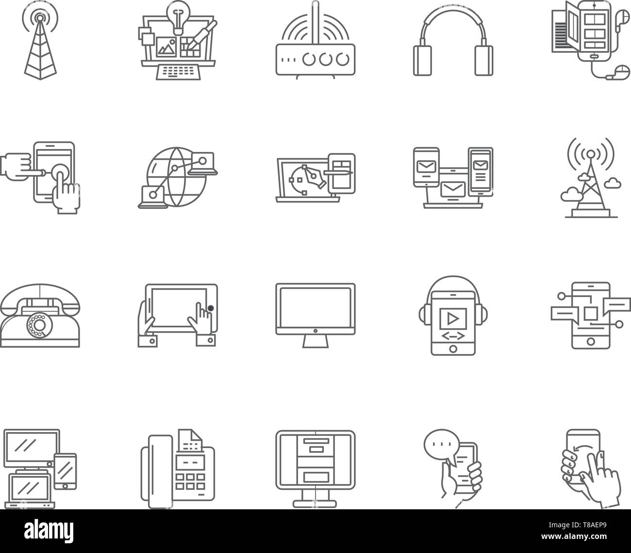 Connection line icons, signs, vector set, outline illustration concept ...