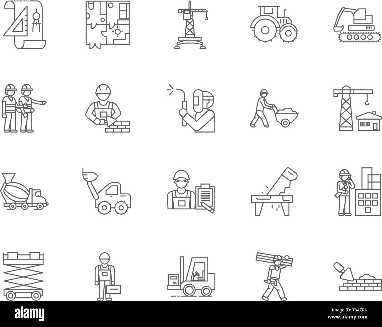 Construction worker line icons, signs, vector set, outline illustration ...