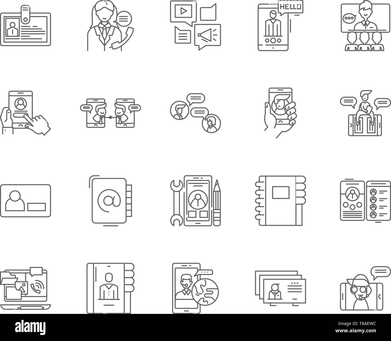 Contacts line icons, signs, vector set, outline illustration concept ...