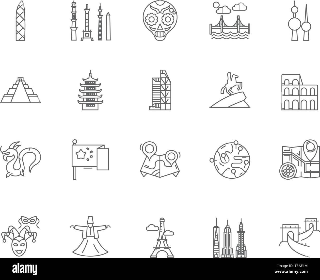 Country line icons, signs, vector set, outline illustration concept ...