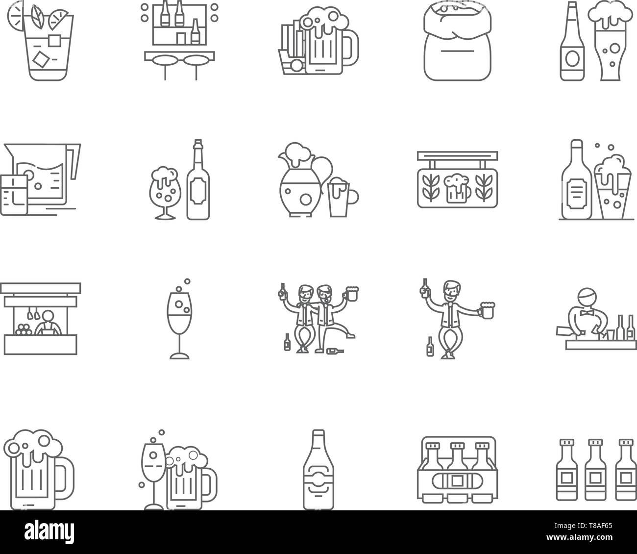 Craft beer pub line icons, signs, vector set, outline illustration ...