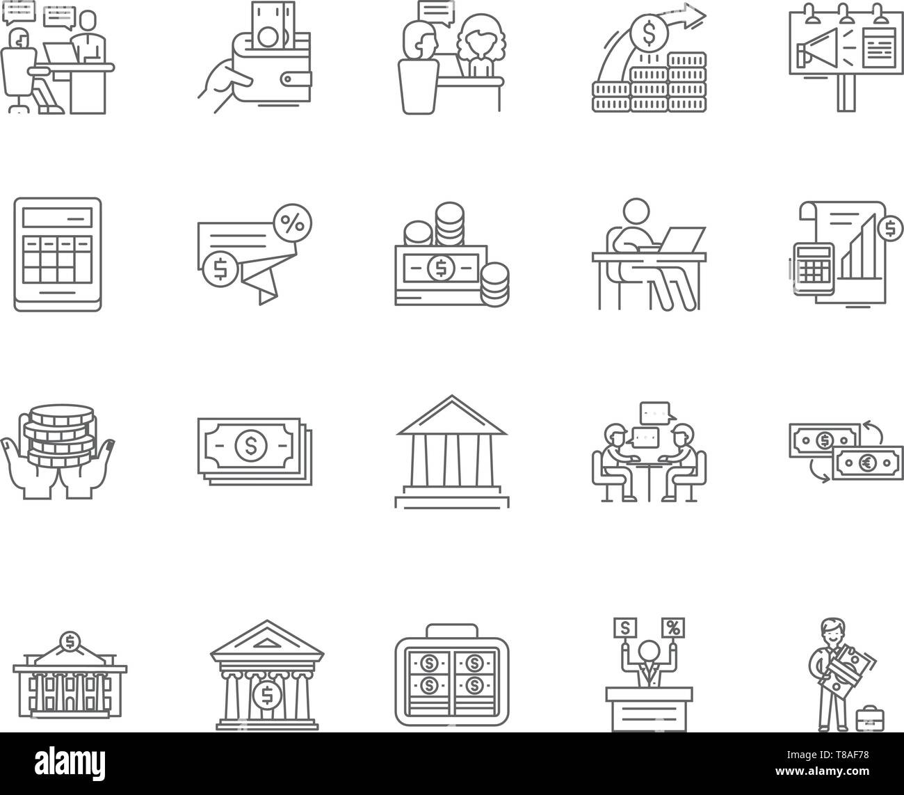 Credit line icons, signs, vector set, outline illustration concept ...