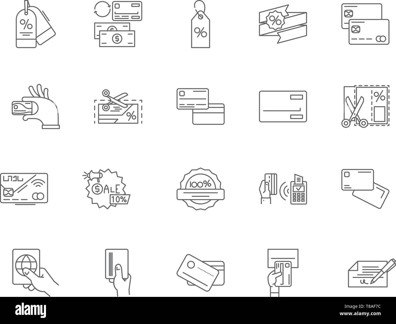 Credit and discount cards line icons, signs, vector set, outline ...