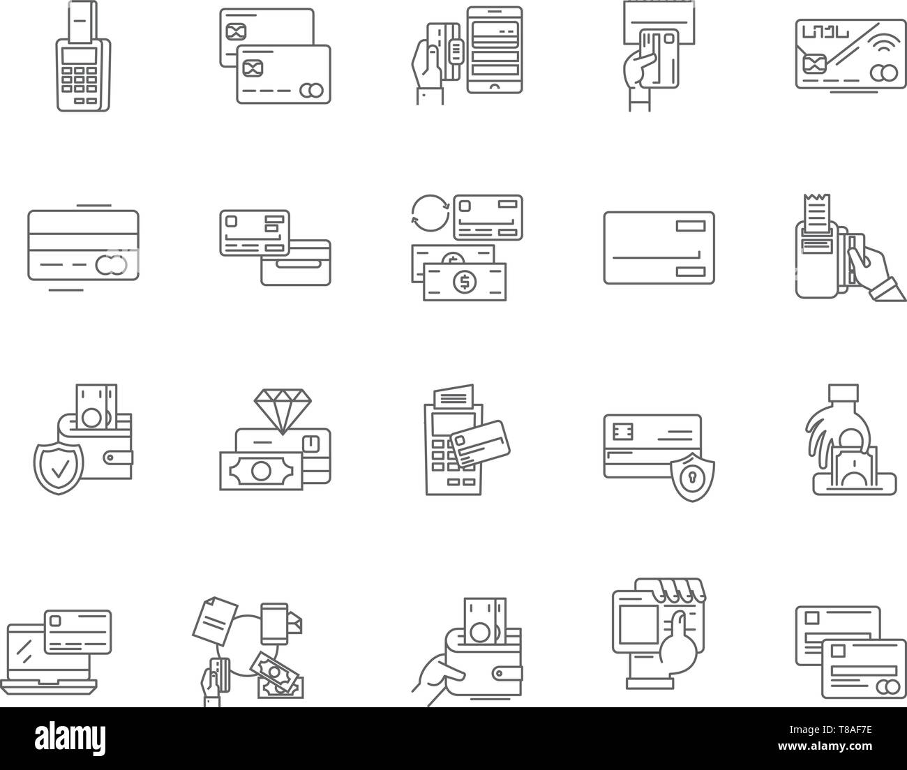 Credit cards line icons, signs, vector set, outline illustration ...