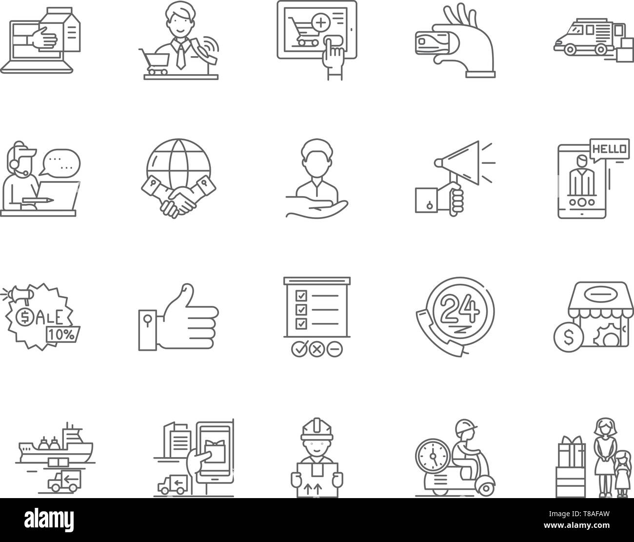 Customer care line icons, signs, vector set, outline illustration ...