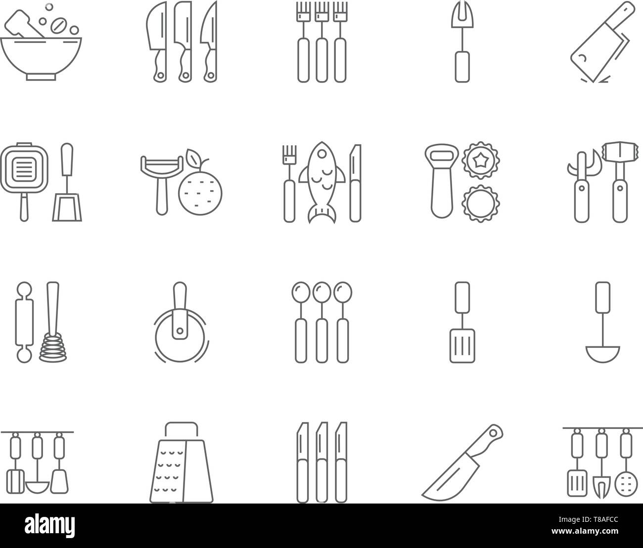 Cutlery line icons, signs, vector set, outline illustration concept ...
