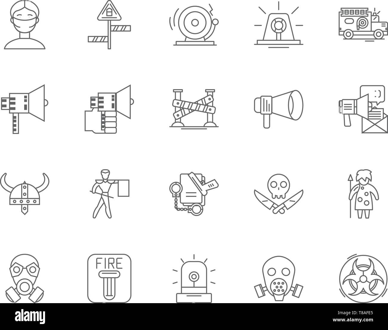 Danger line icons, signs, vector set, outline illustration concept ...
