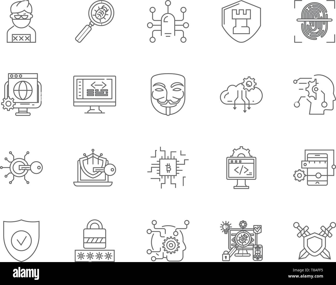 Data protection line icons, signs, vector set, outline illustration ...