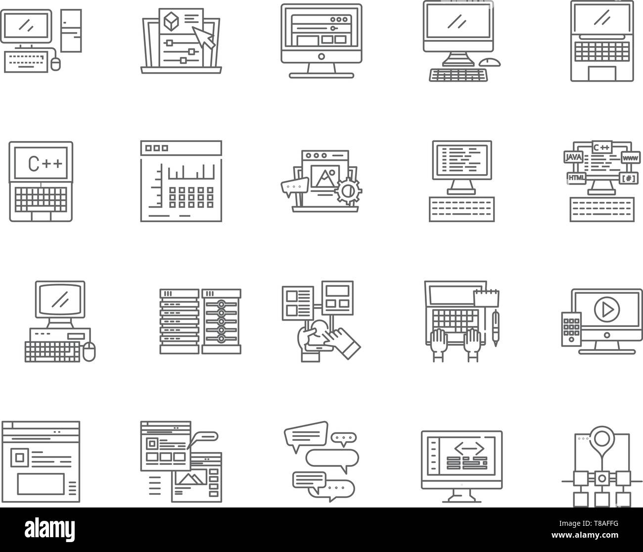 Data storage line icons, signs, vector set, outline illustration ...