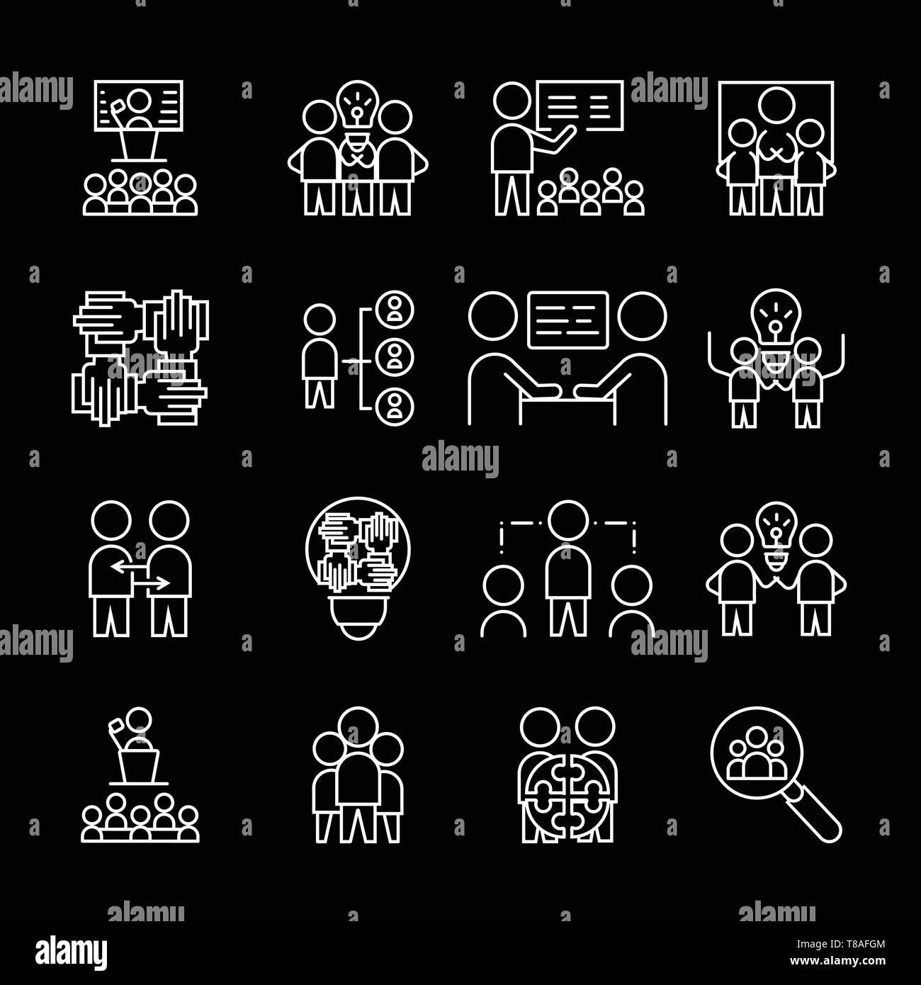 Simple Set of Team Work icon. vector white linear sign symbol Stock ...