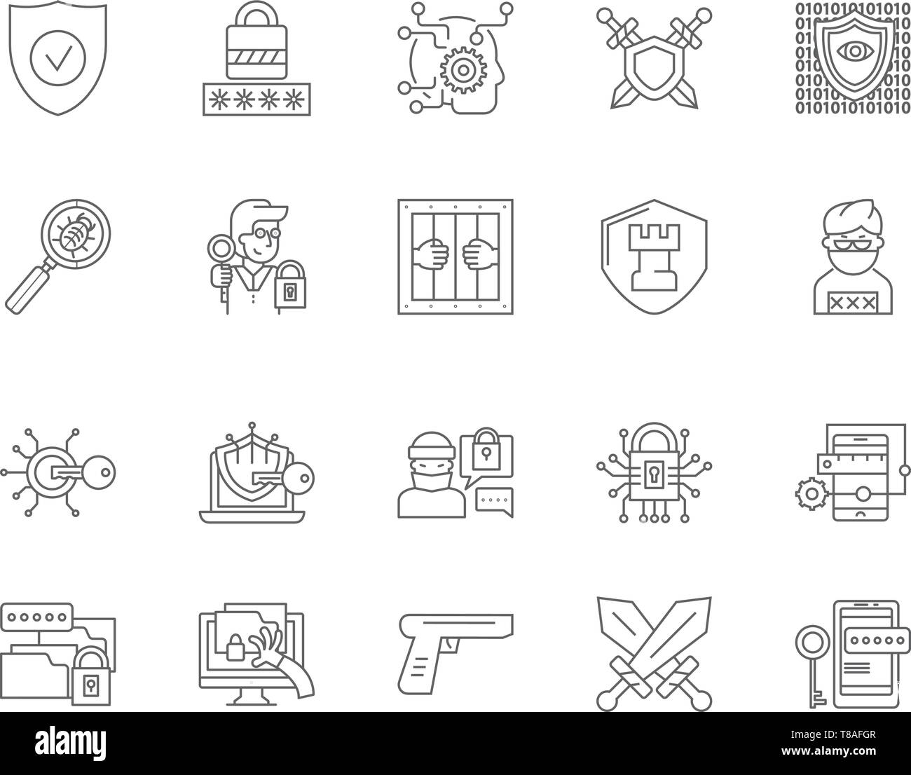 Defence line icons, signs, vector set, outline illustration concept ...