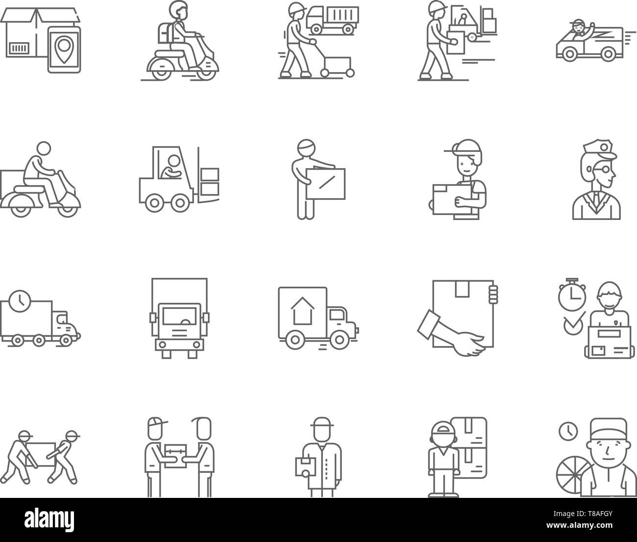 Delivery man line icons, signs, vector set, outline illustration ...