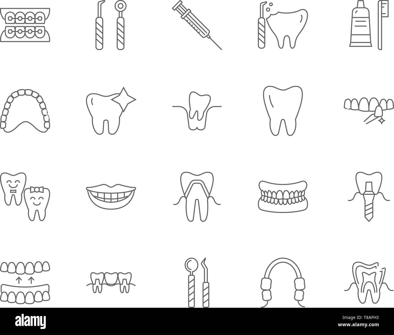 Dental line icons, signs, vector set, outline illustration concept ...