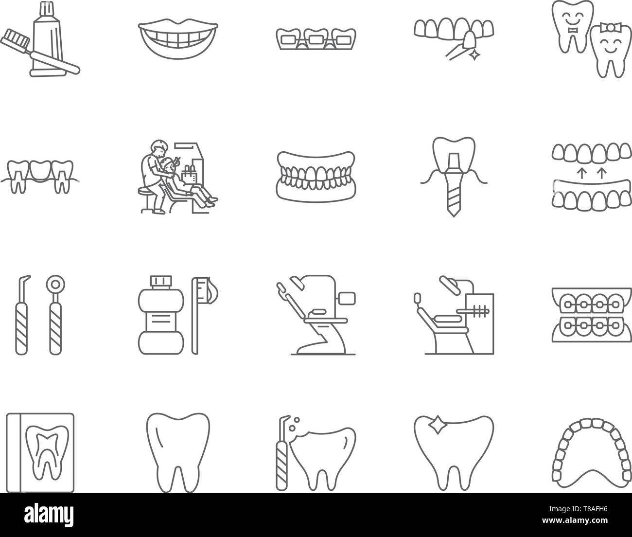 Dentist line icons, signs, vector set, outline illustration concept ...