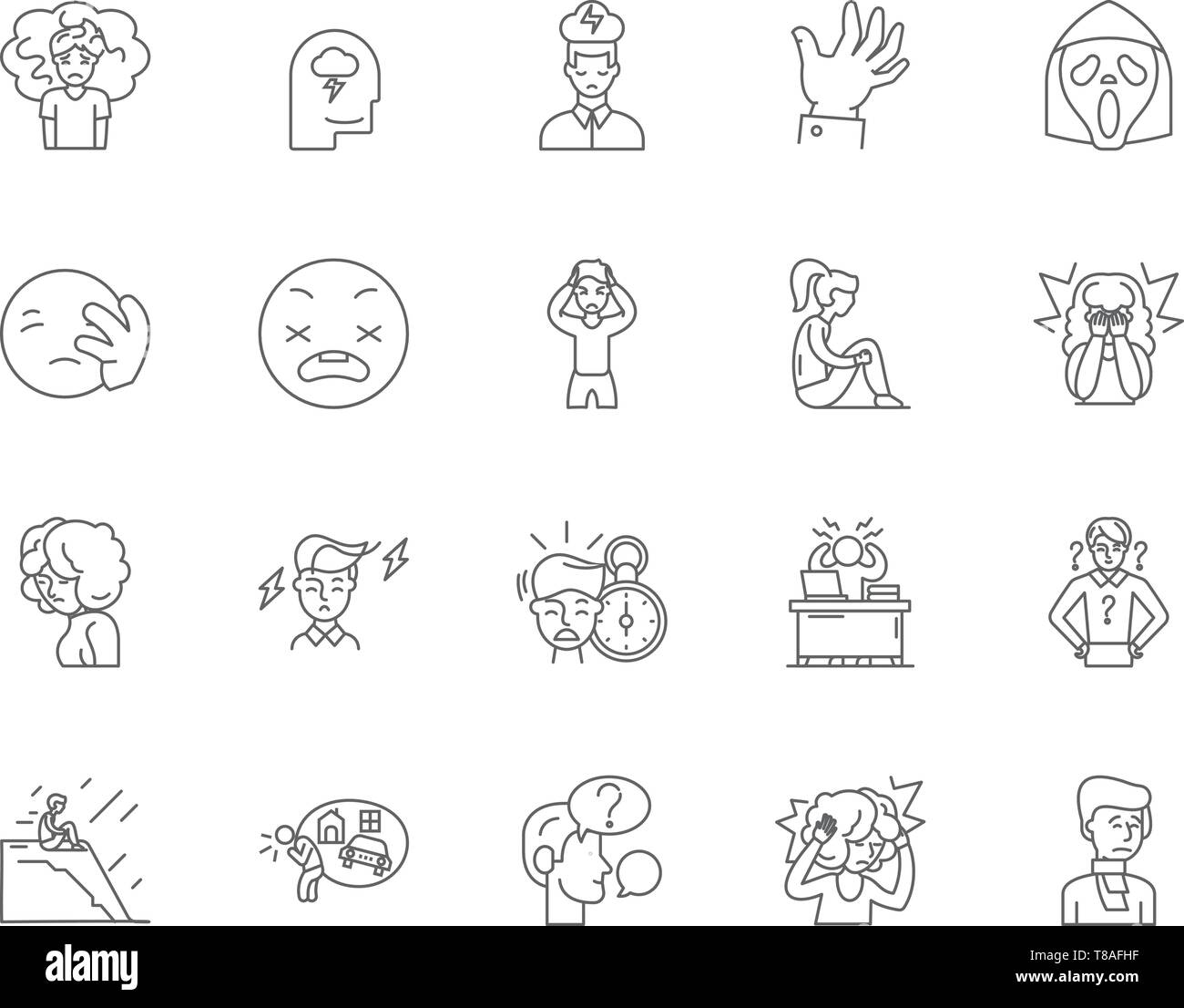 Depression line icons, signs, vector set, outline illustration concept ...