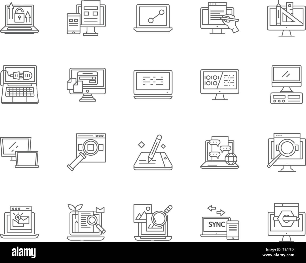 Desktop line icons, signs, vector set, outline illustration concept ...