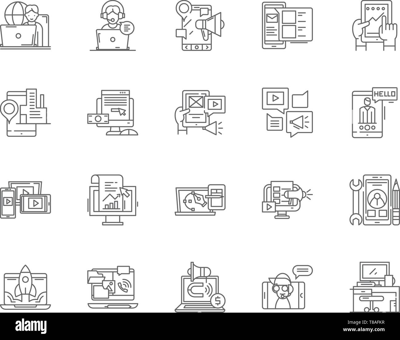 Digital agency line icons, signs, vector set, outline illustration ...