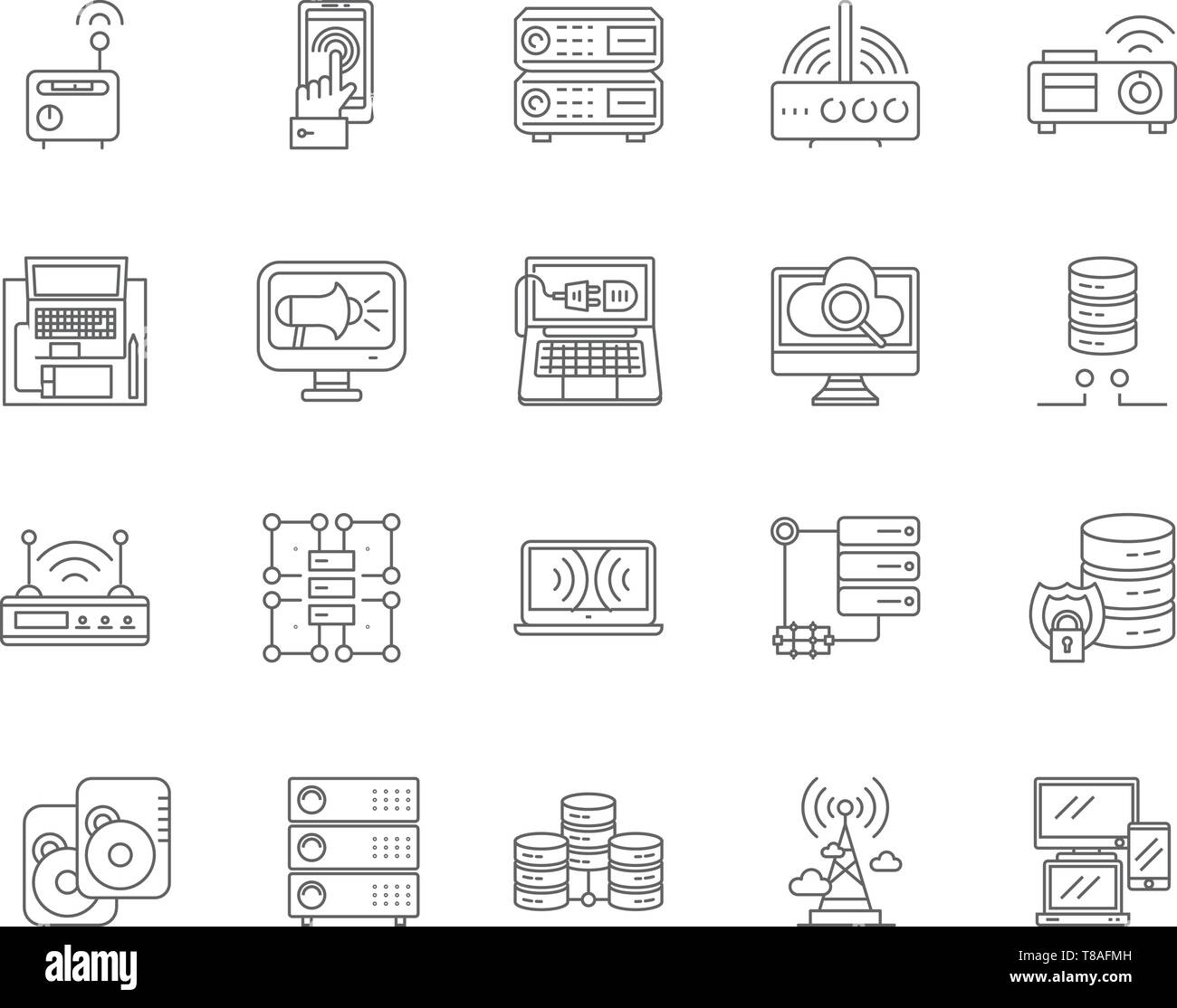 Digital connect line icons, signs, vector set, outline illustration ...