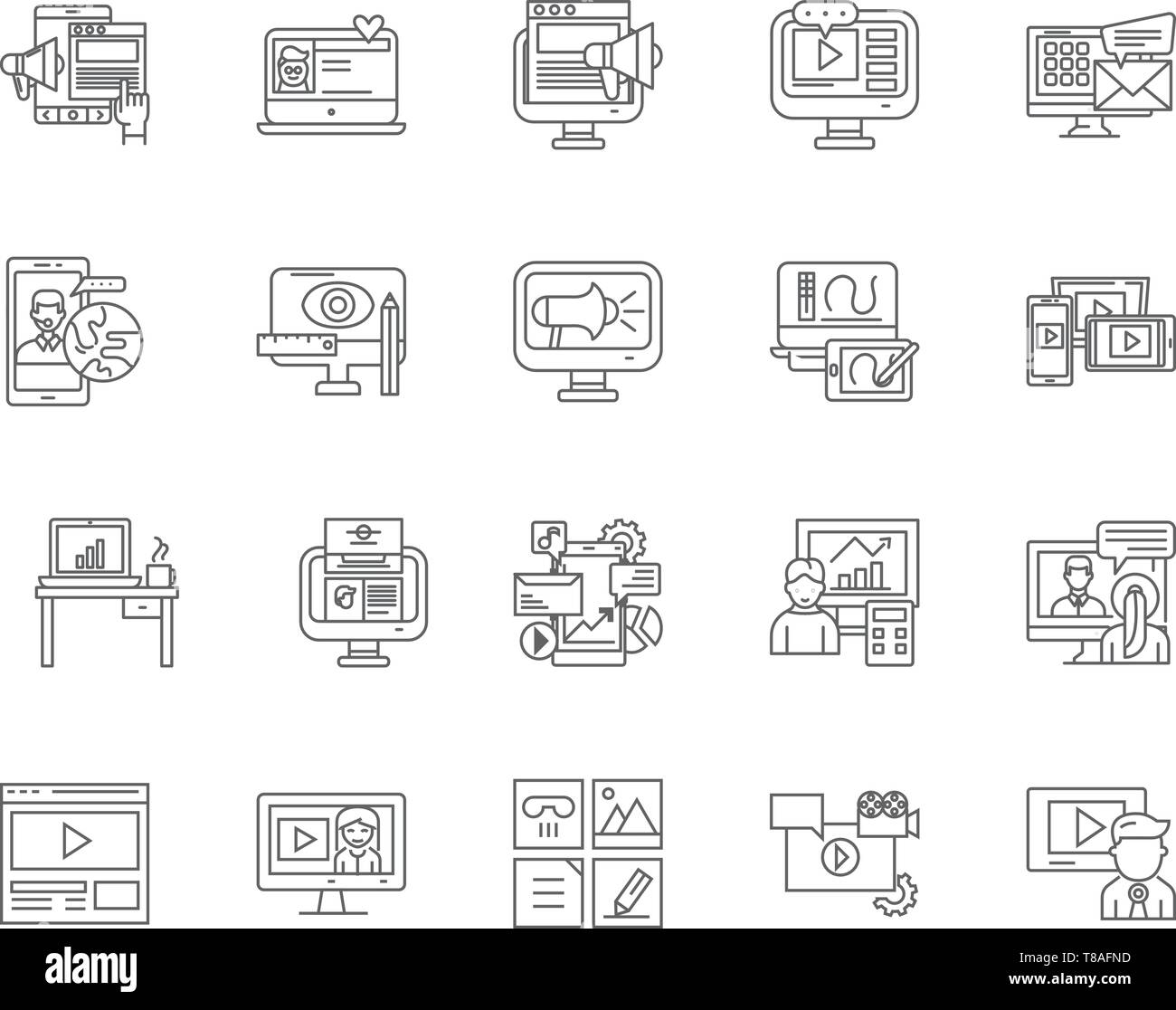 Digital media line icons, signs, vector set, outline illustration ...