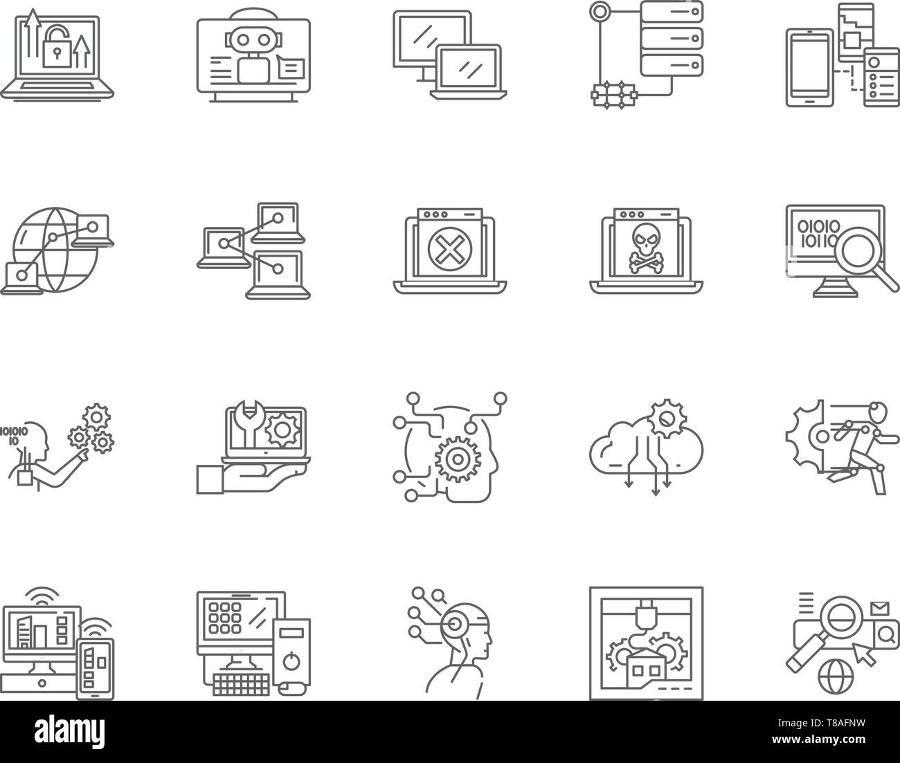 Digital tech services line icons, signs, vector set, outline ...