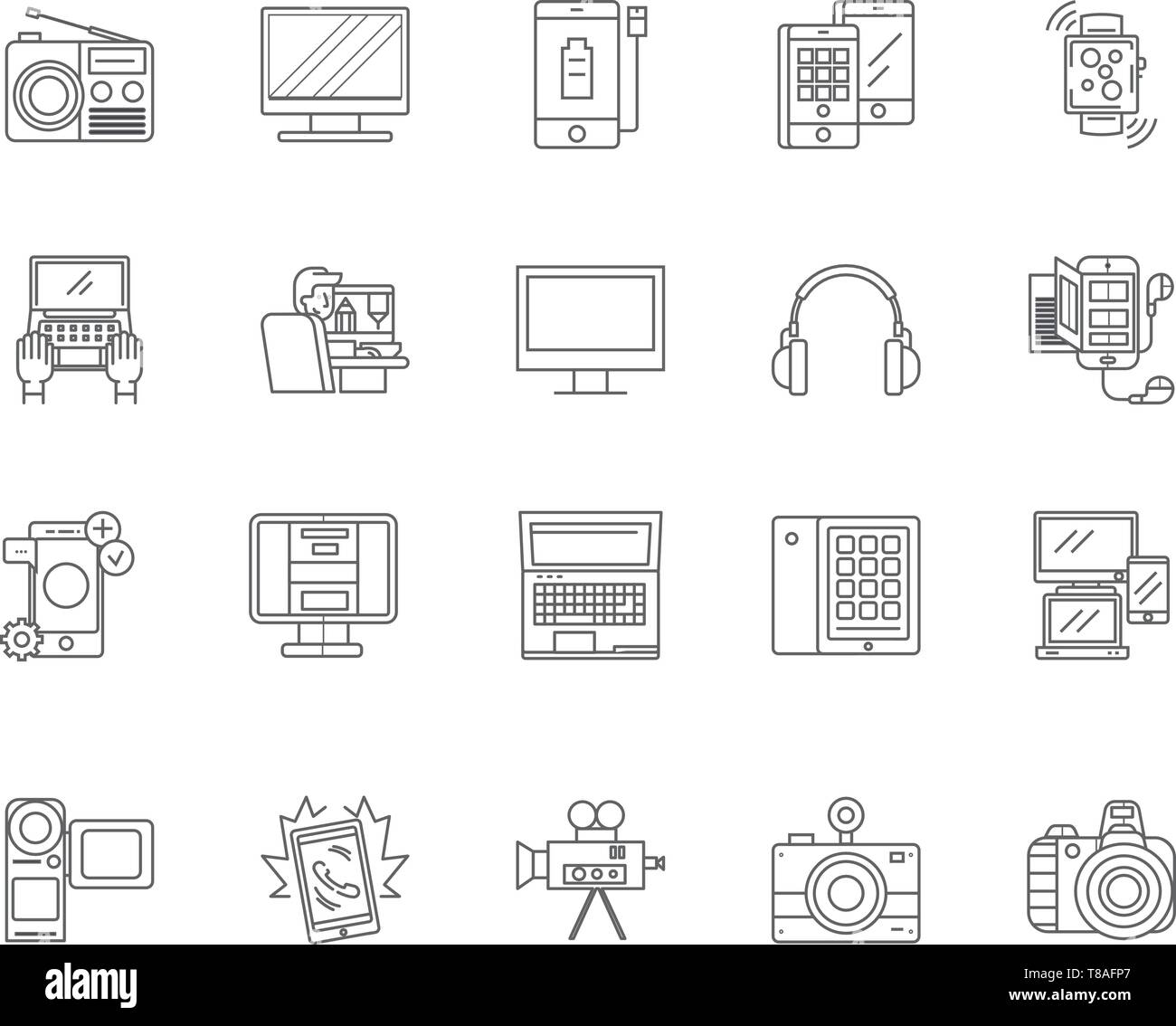 Digital technology line icons, signs, vector set, outline illustration ...