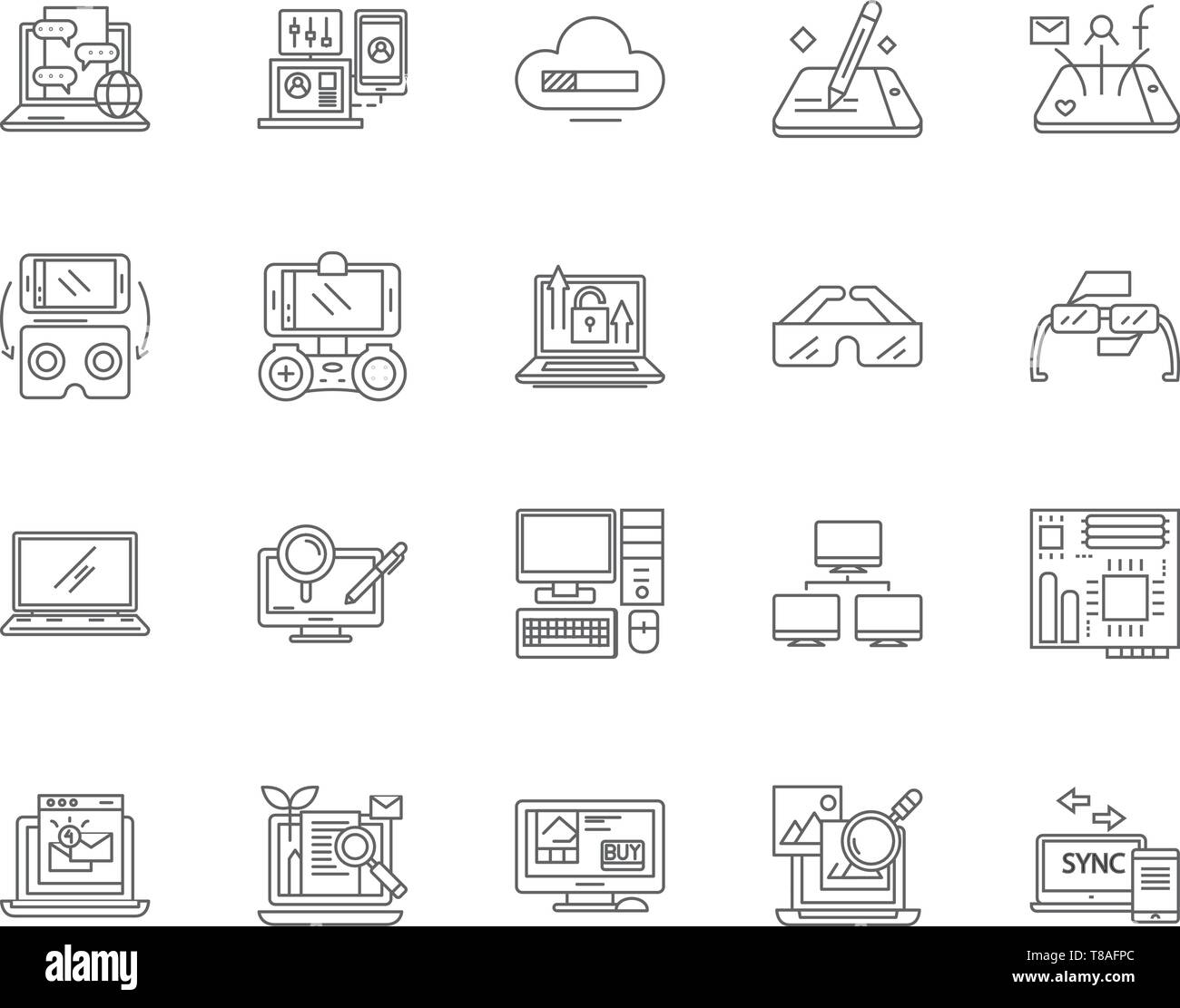 Digital work line icons, signs, vector set, outline illustration ...