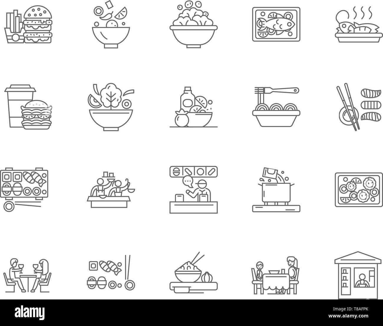 Dinner line icons, signs, vector set, outline illustration concept ...