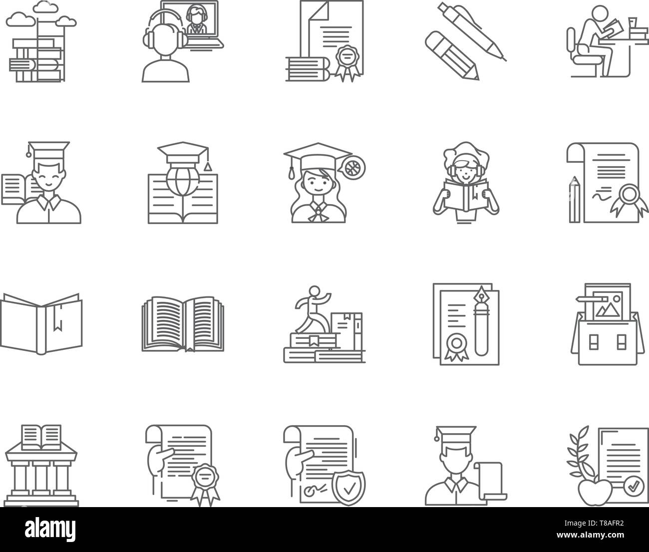 Diploma line icons, signs, vector set, outline illustration concept ...