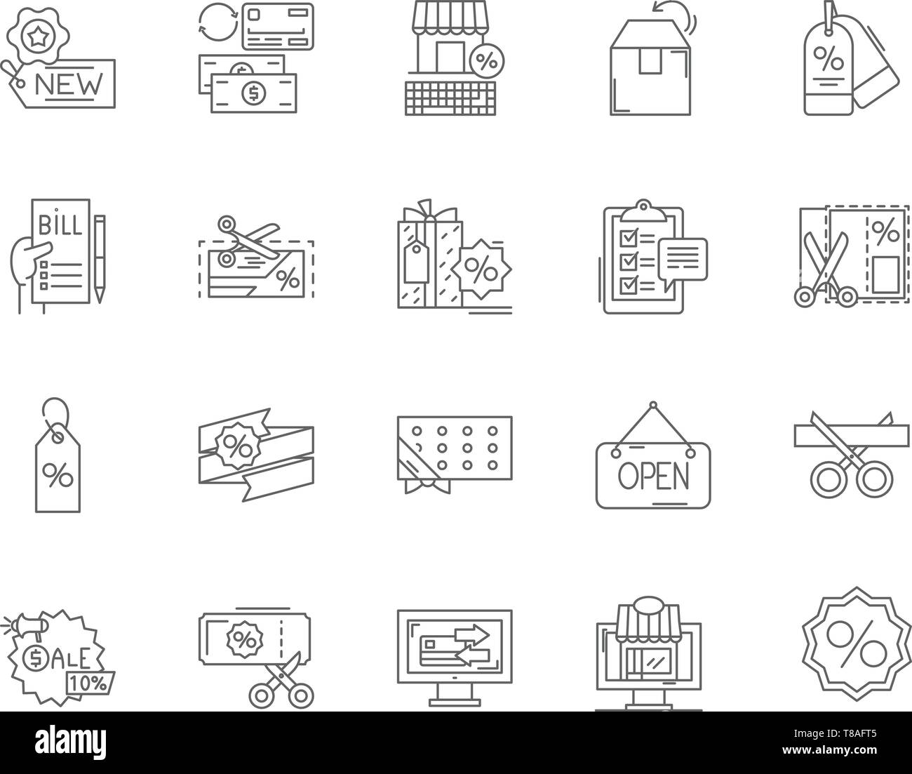 Discount line icons, signs, vector set, outline illustration concept ...