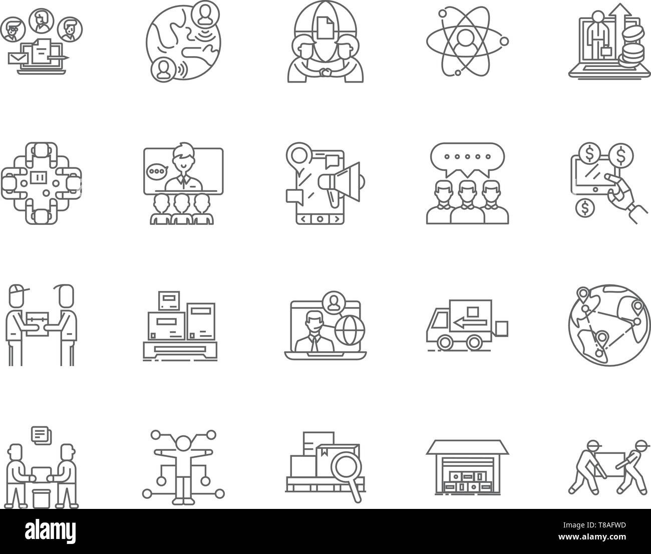 Distribution center line icons, signs, vector set, outline illustration ...