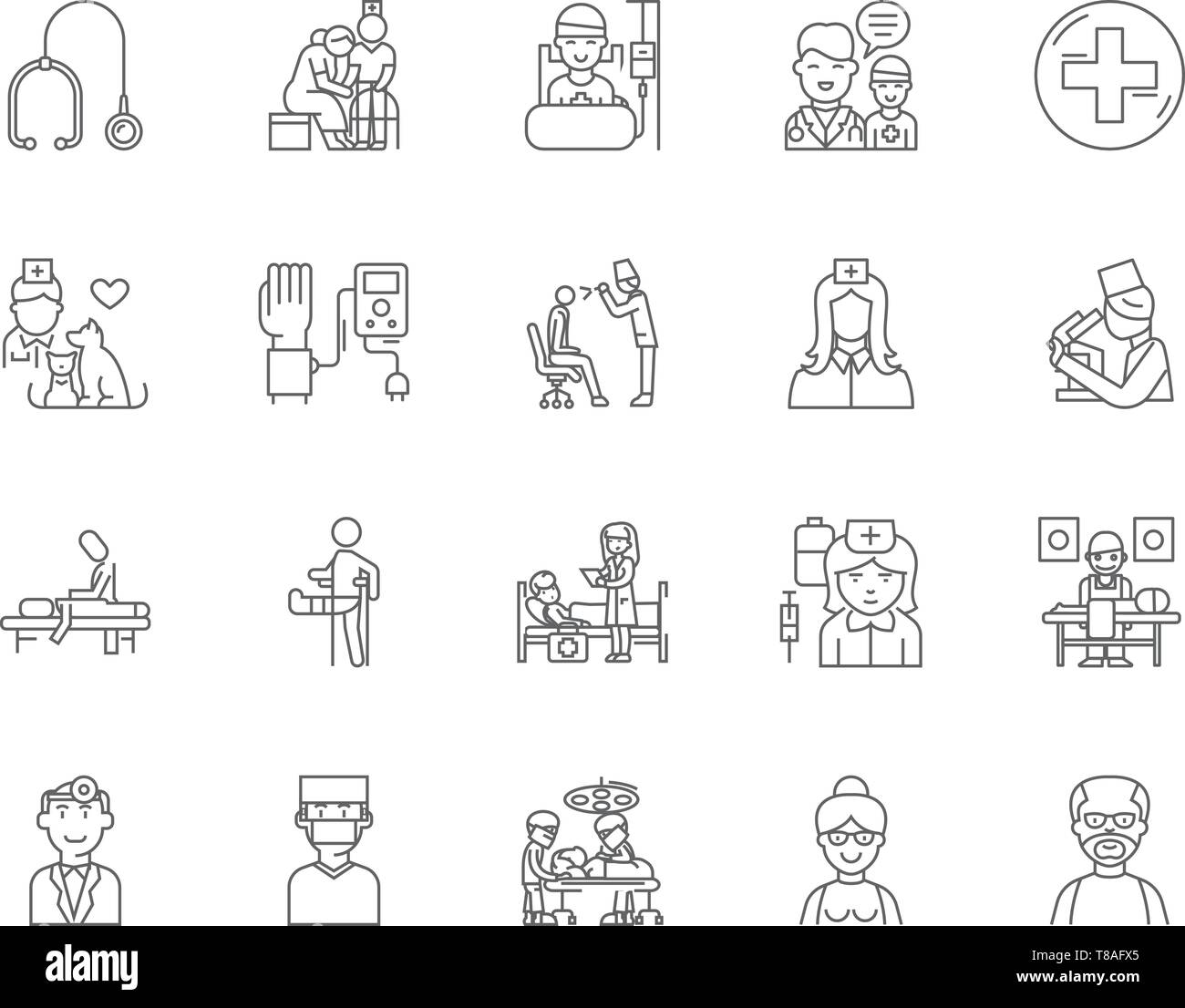 Doctor and patients line icons, signs, vector set, outline illustration ...