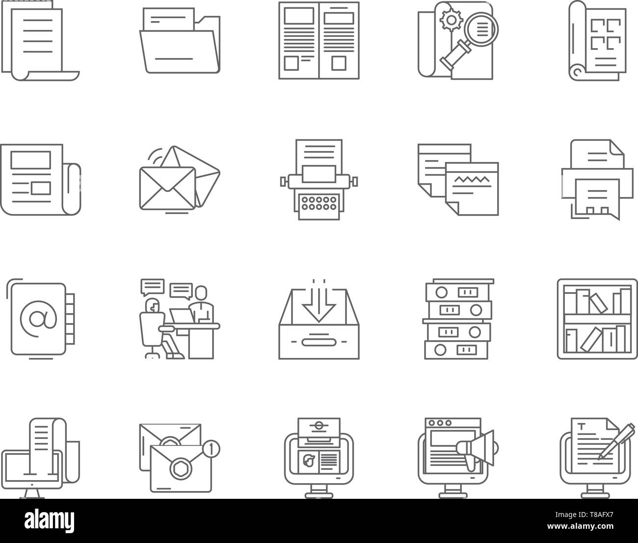 Document flow line icons, signs, vector set, outline illustration ...