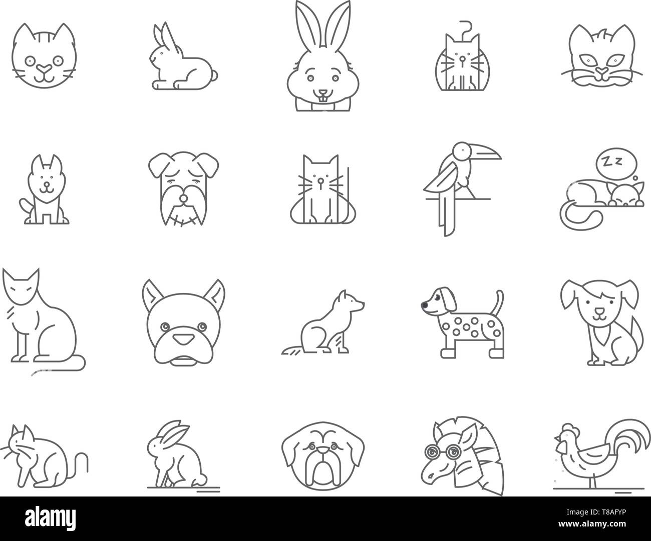 Domestic animals line icons, signs, vector set, outline illustration ...