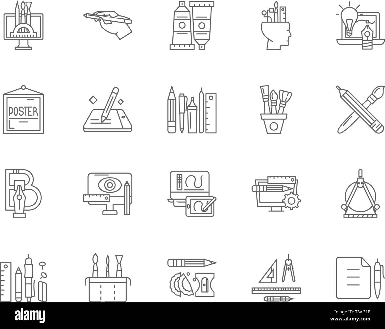 Drawing line icons, signs, vector set, outline illustration concept ...