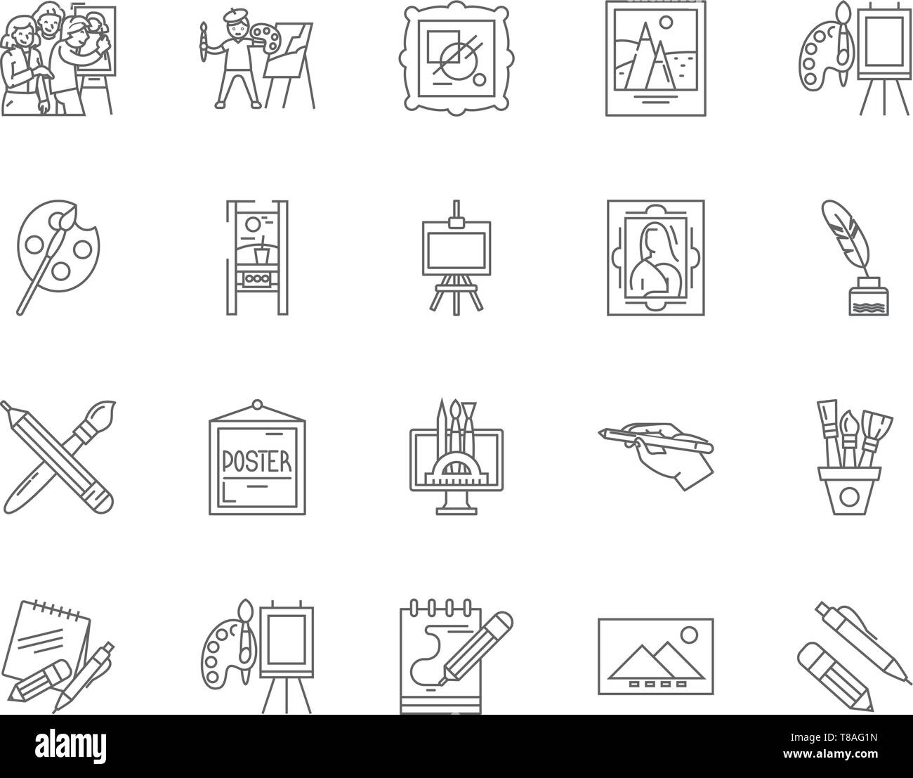 Drawing lessons line icons, signs, vector set, outline illustration ...