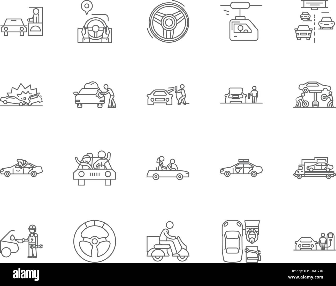 Driving line icons, signs, vector set, outline illustration concept ...