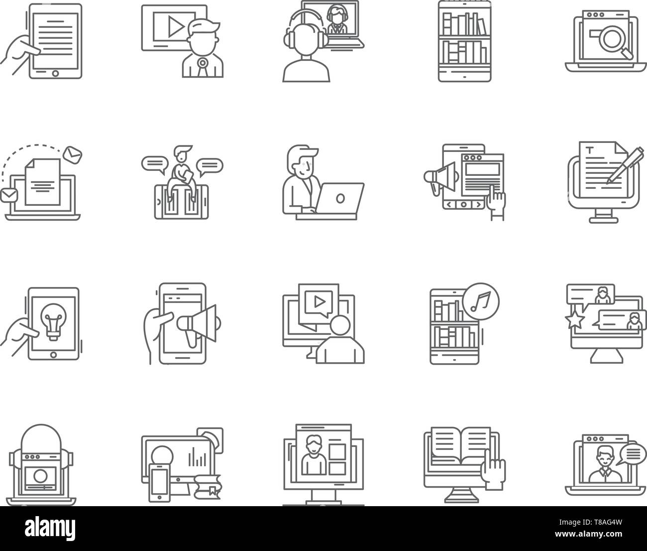Ebook reading line icons, signs, vector set, outline illustration ...