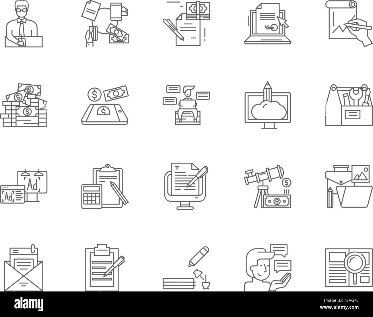 Editorial business line icons, signs, vector set, outline illustration ...