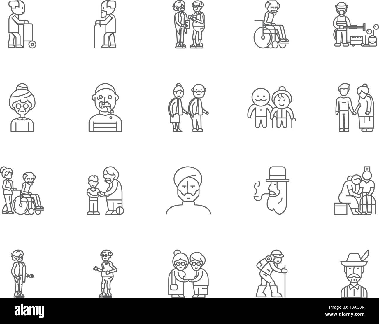 Elderly people line icons, signs, vector set, outline illustration ...