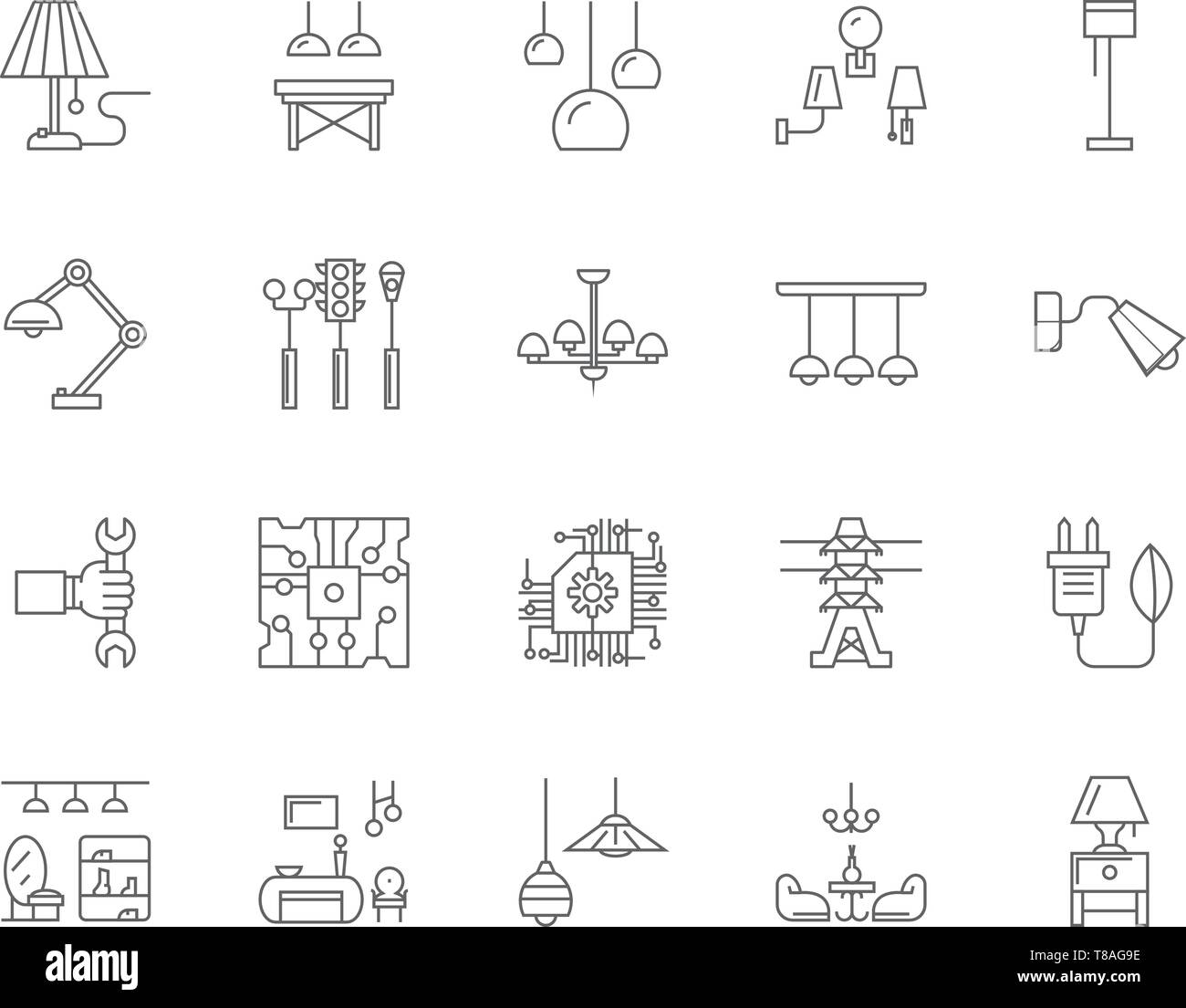 Electric lightning line icons, signs, vector set, outline illustration ...