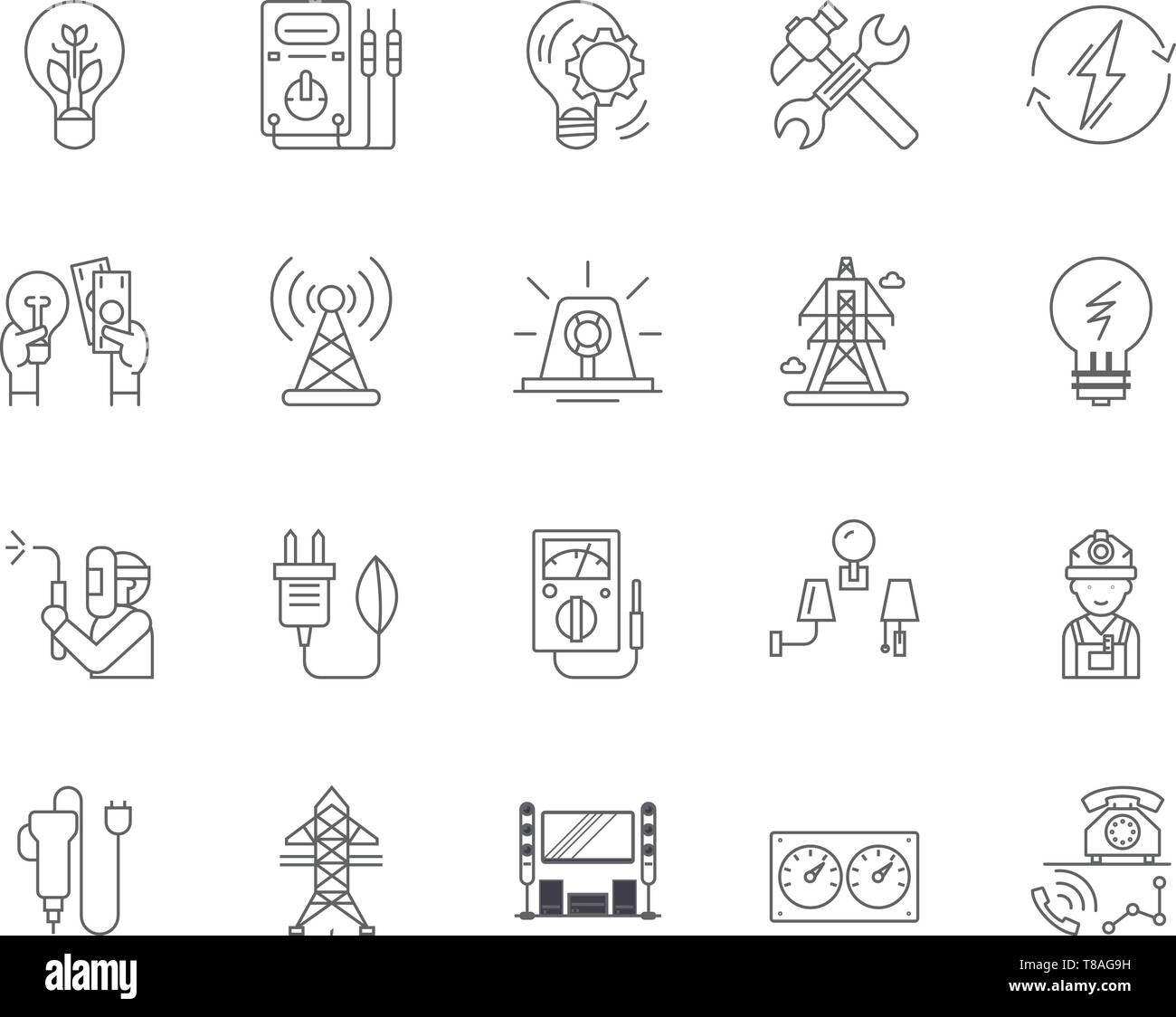 Electric services line icons, signs, vector set, outline illustration ...