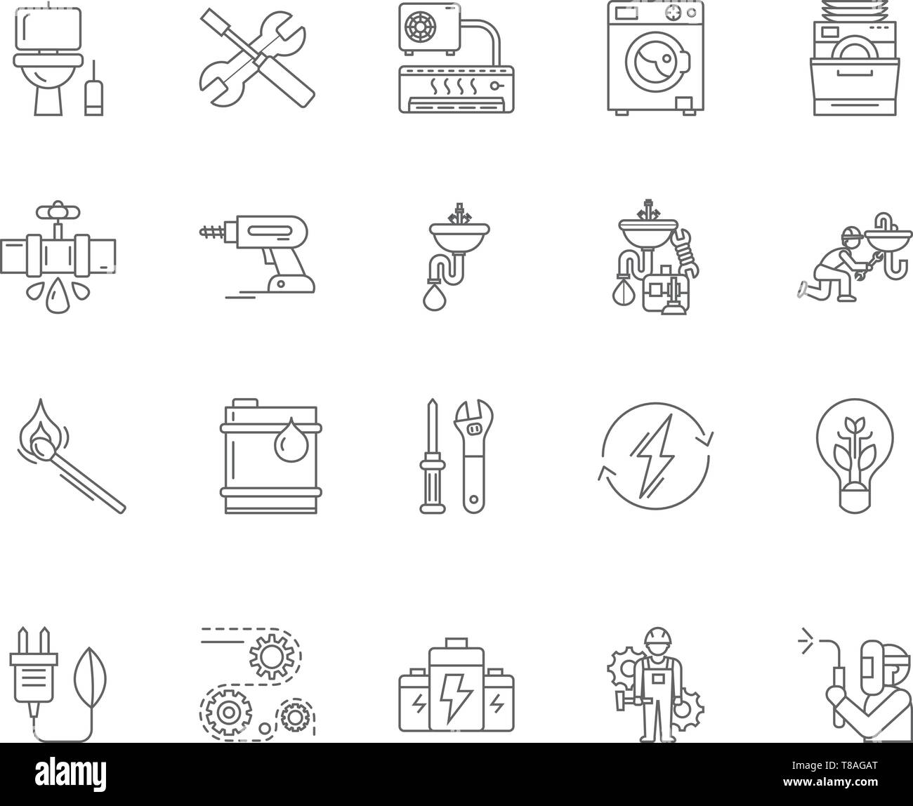Electrical gas & sanitary services line icons, signs, vector set ...