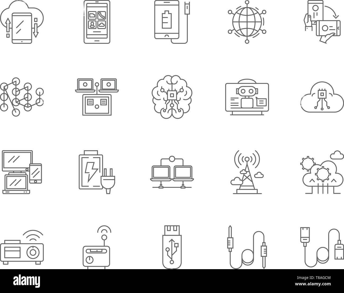 Electronic connectors line icons, signs, vector set, outline ...