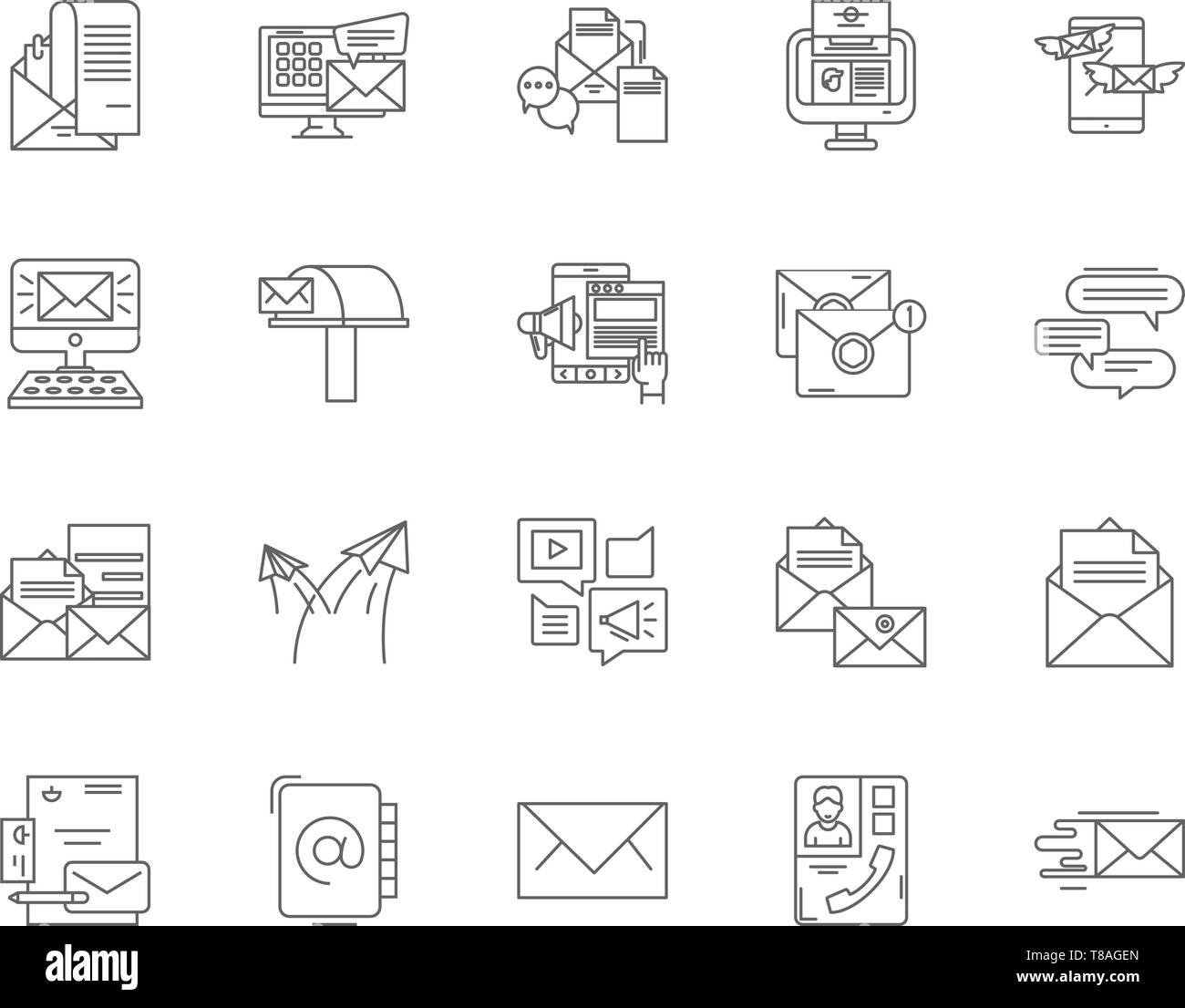 Email line icons, signs, vector set, outline illustration concept Stock ...