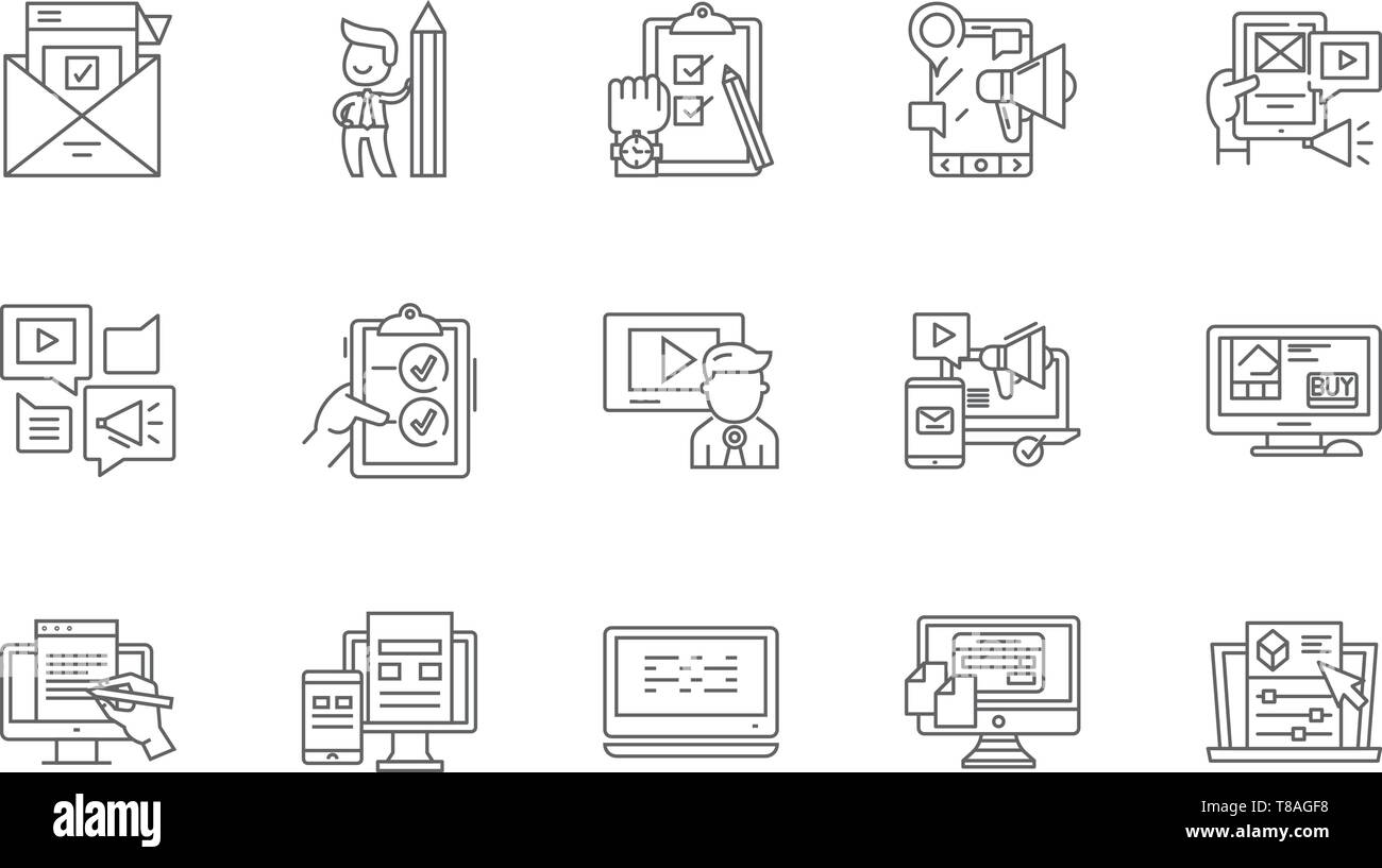 Email marketing plan line icons, signs, vector set, outline ...