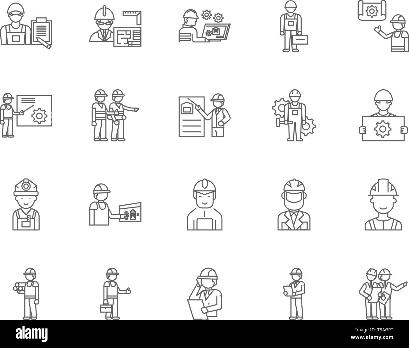 Engineer line icons, signs, vector set, outline illustration concept ...