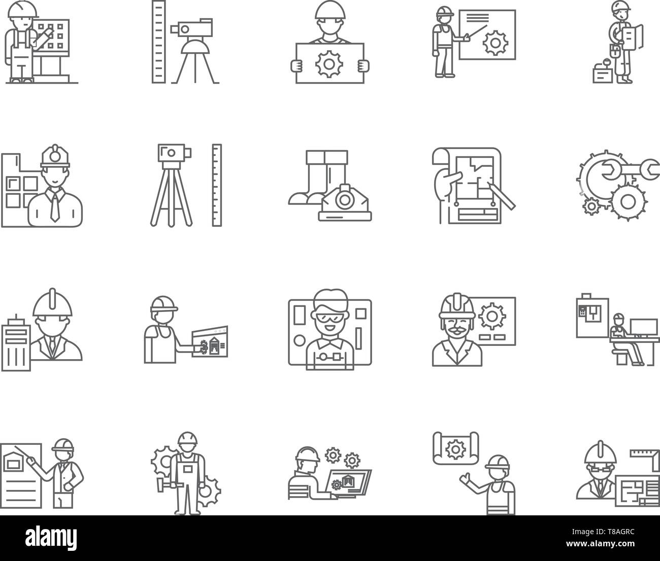 Engineering and surveing services line icons, signs, vector set ...