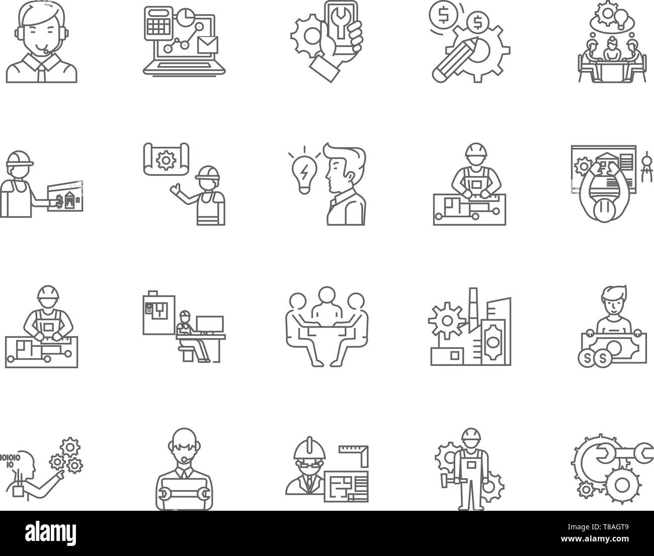 Engineering management line icons, signs, vector set, outline ...